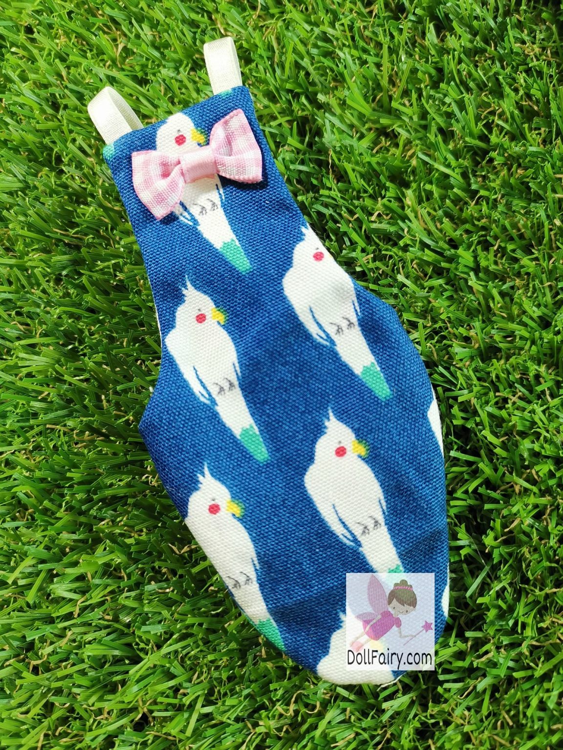 Cockatiel Bird Diaper Flight Suit With Pink Checkered Bow – DollFairy